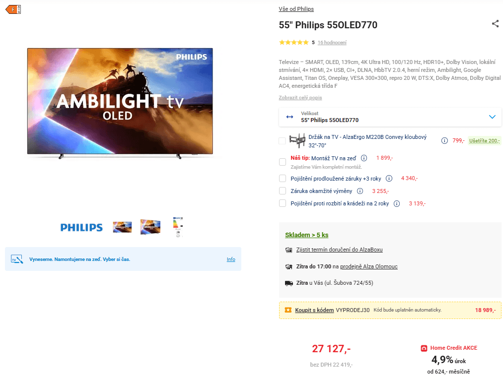 OLED 4K TV, Atmos, Ambilight, 139 cm, Philips | ToSeVyplati.cz