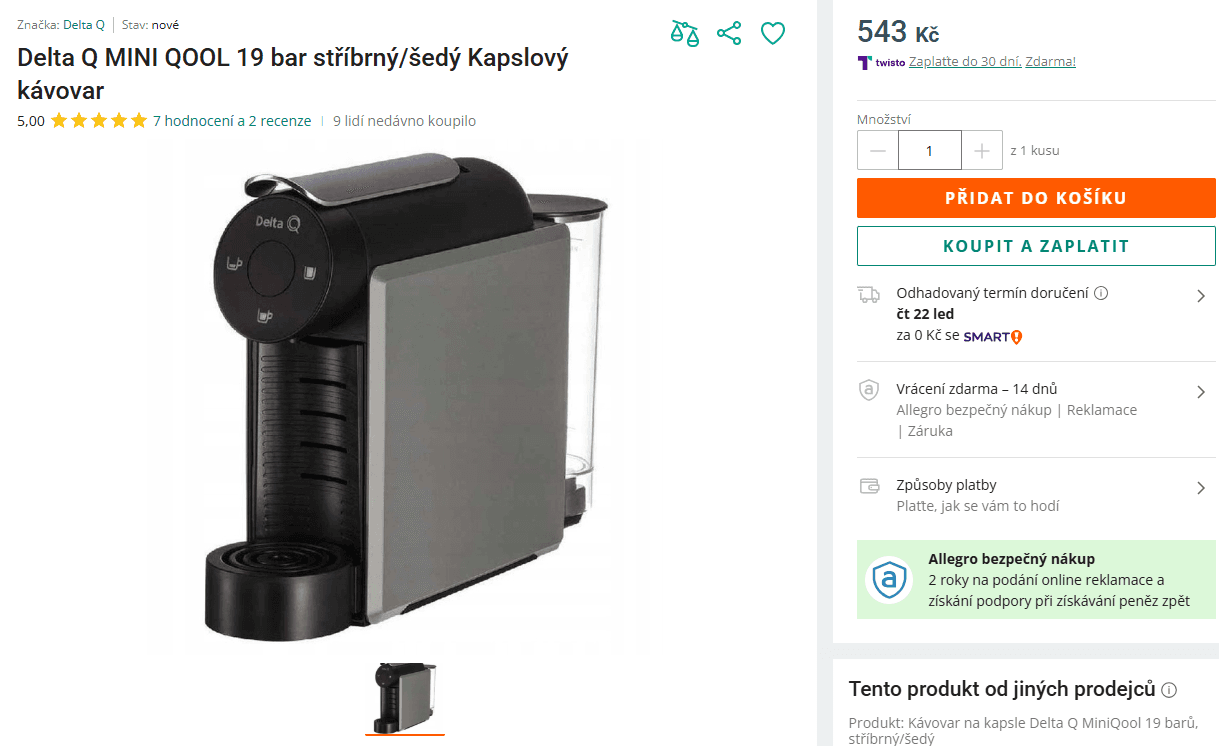 Kapslový kávovar Delta Q MINI QOOL 19 bar | ToSeVyplati.cz